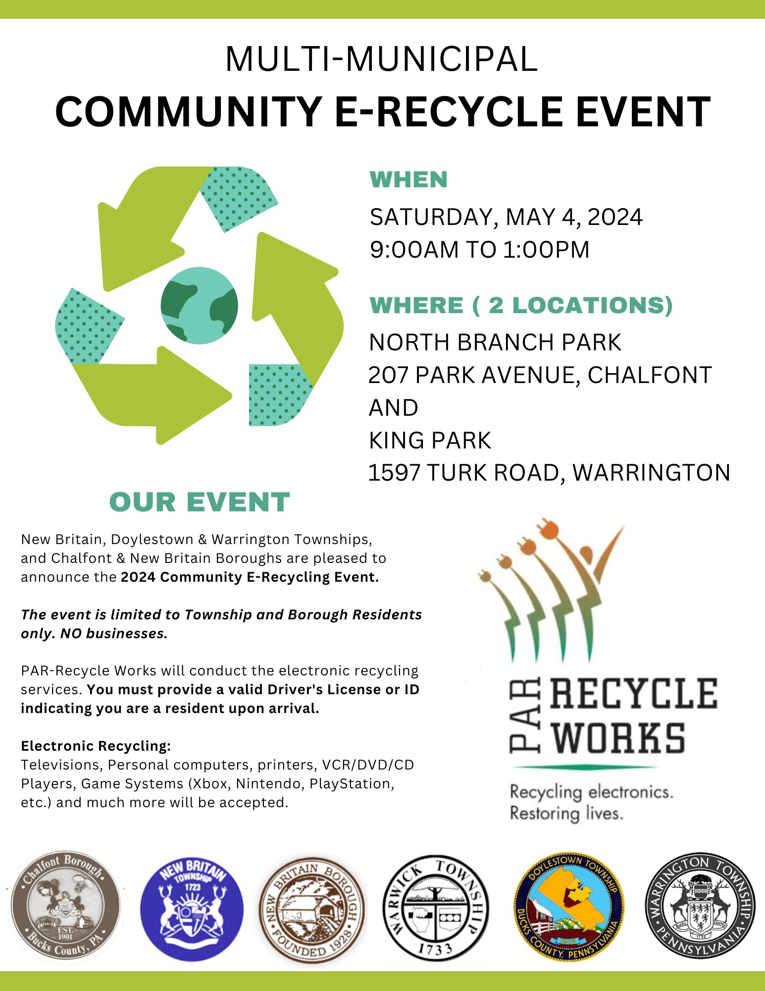 Multi-Municipal Community E-Recycling Event – Warwick Township, Bucks ...